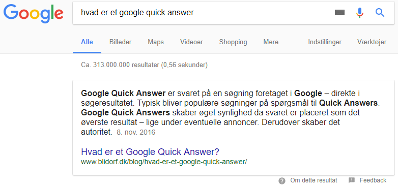 Hvad er et Google Quick Answer?